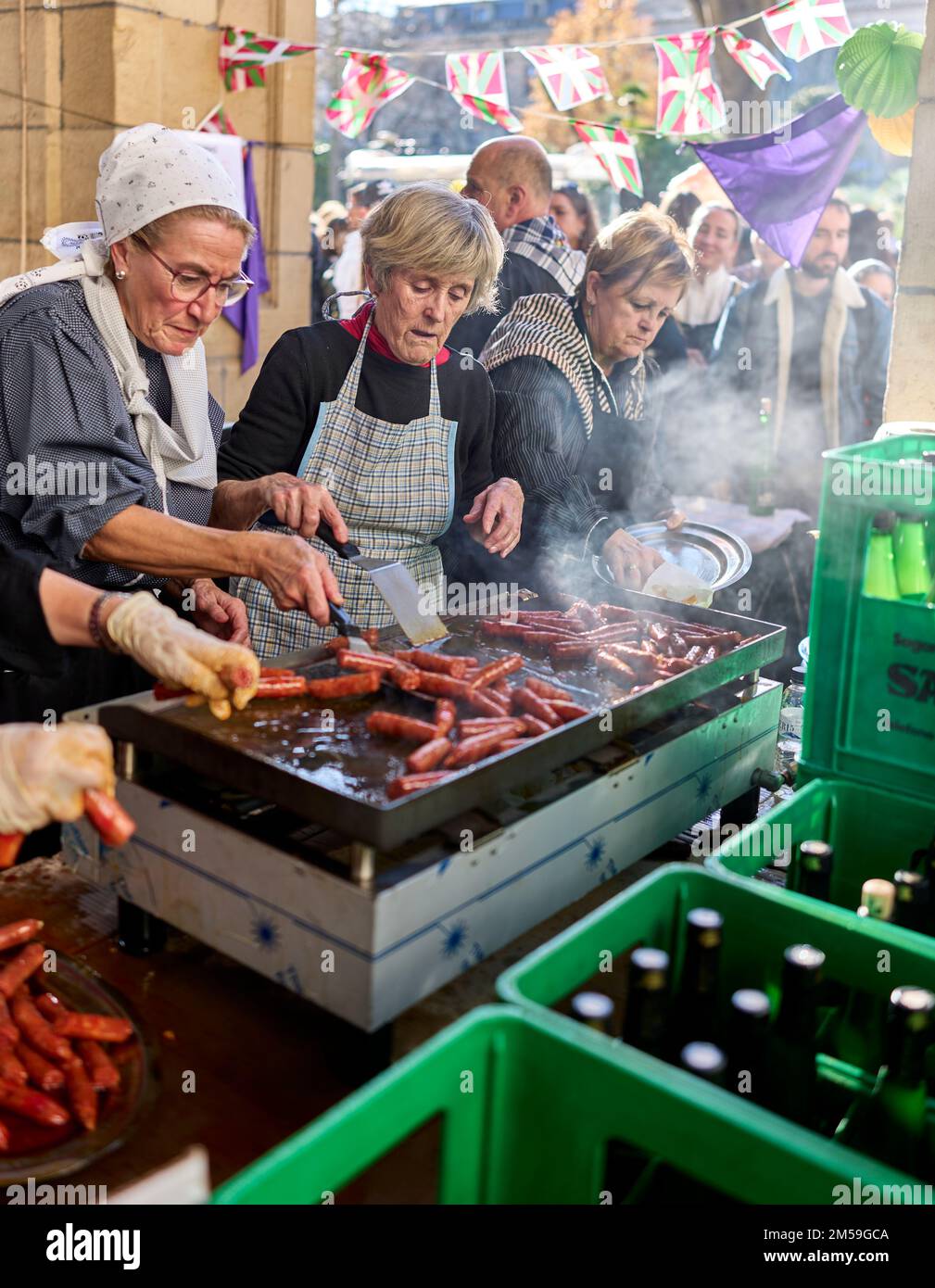 Basque farmers roasting Txistorra for the typical street food of the ...