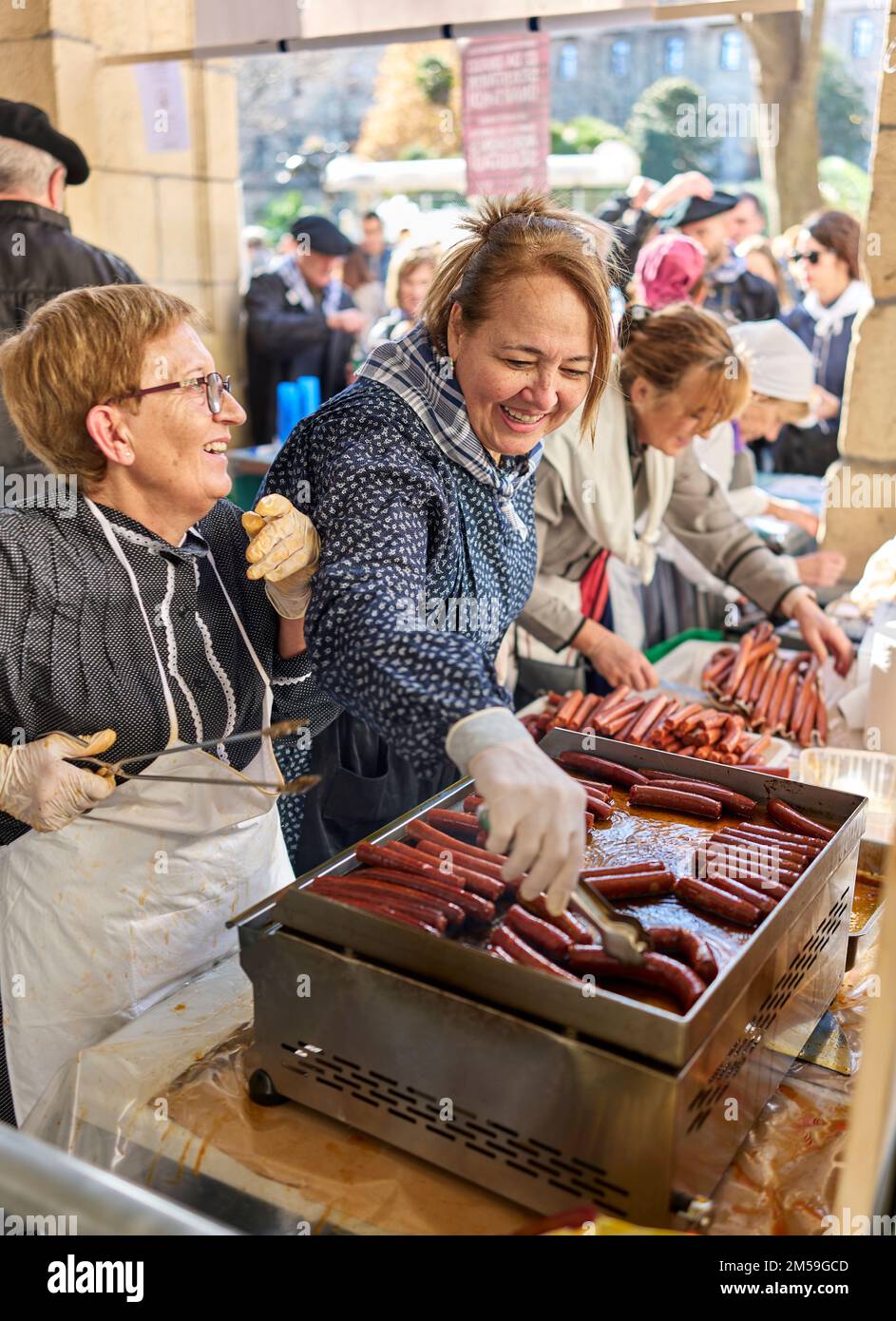 Basque farmers roasting Txistorra for the typical street food of the ...