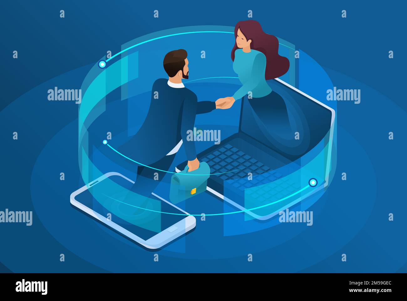 Isometric business, global online collaboration between large companies ...