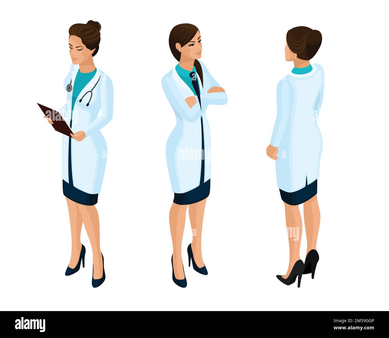 Isometrics of a woman medical workers, a doctor, a surgeon, a nurse ...