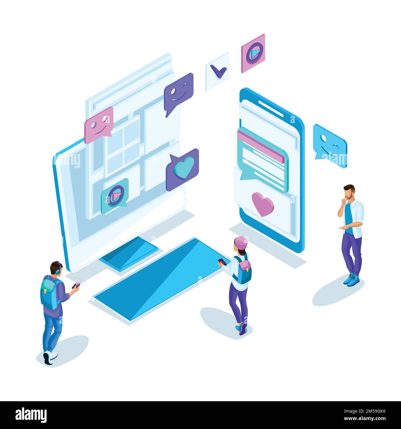 Isometrics young people, communication on the Internet with different ...