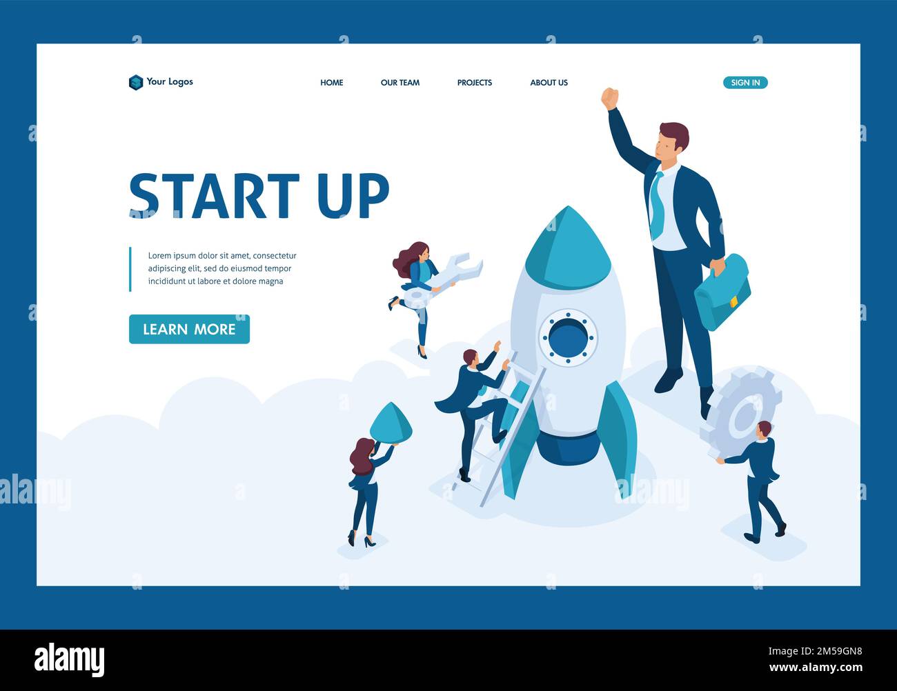 Isometric The concept development and startup business. Businessmen ...