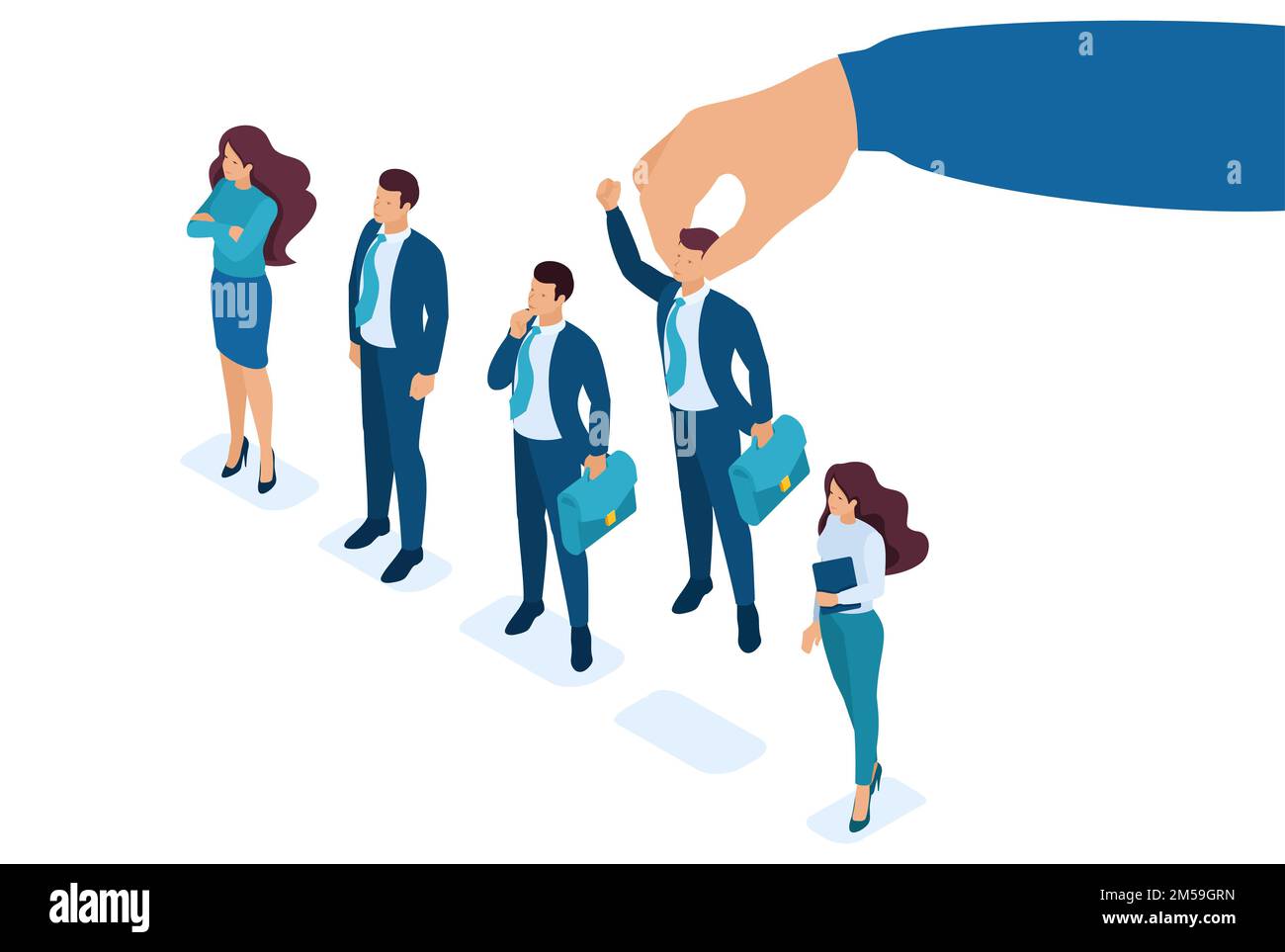 Isometric Employer hand choosing man from selected group of people ...