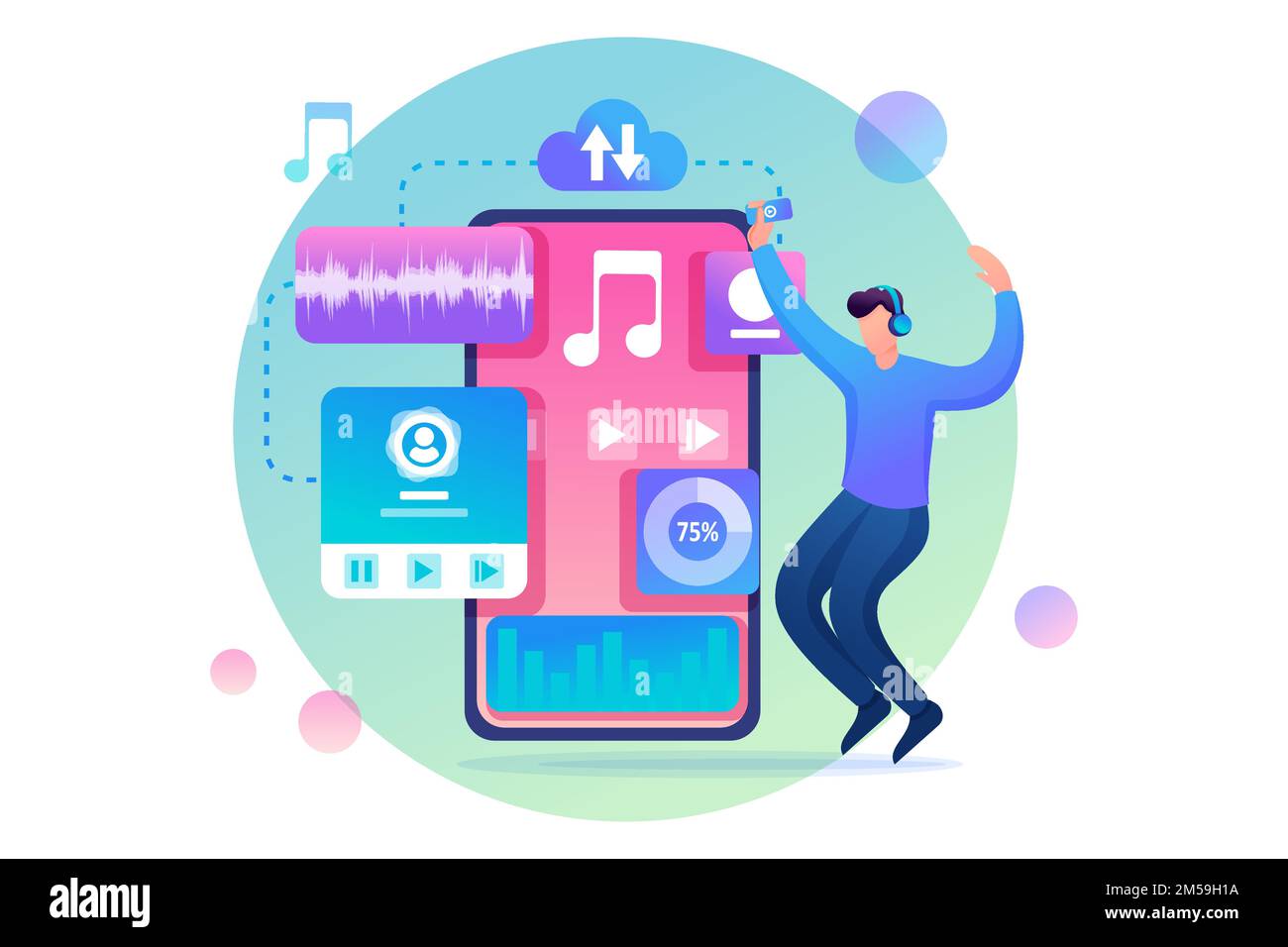 Young teenager guy listens to music and dances to music, music lover ...