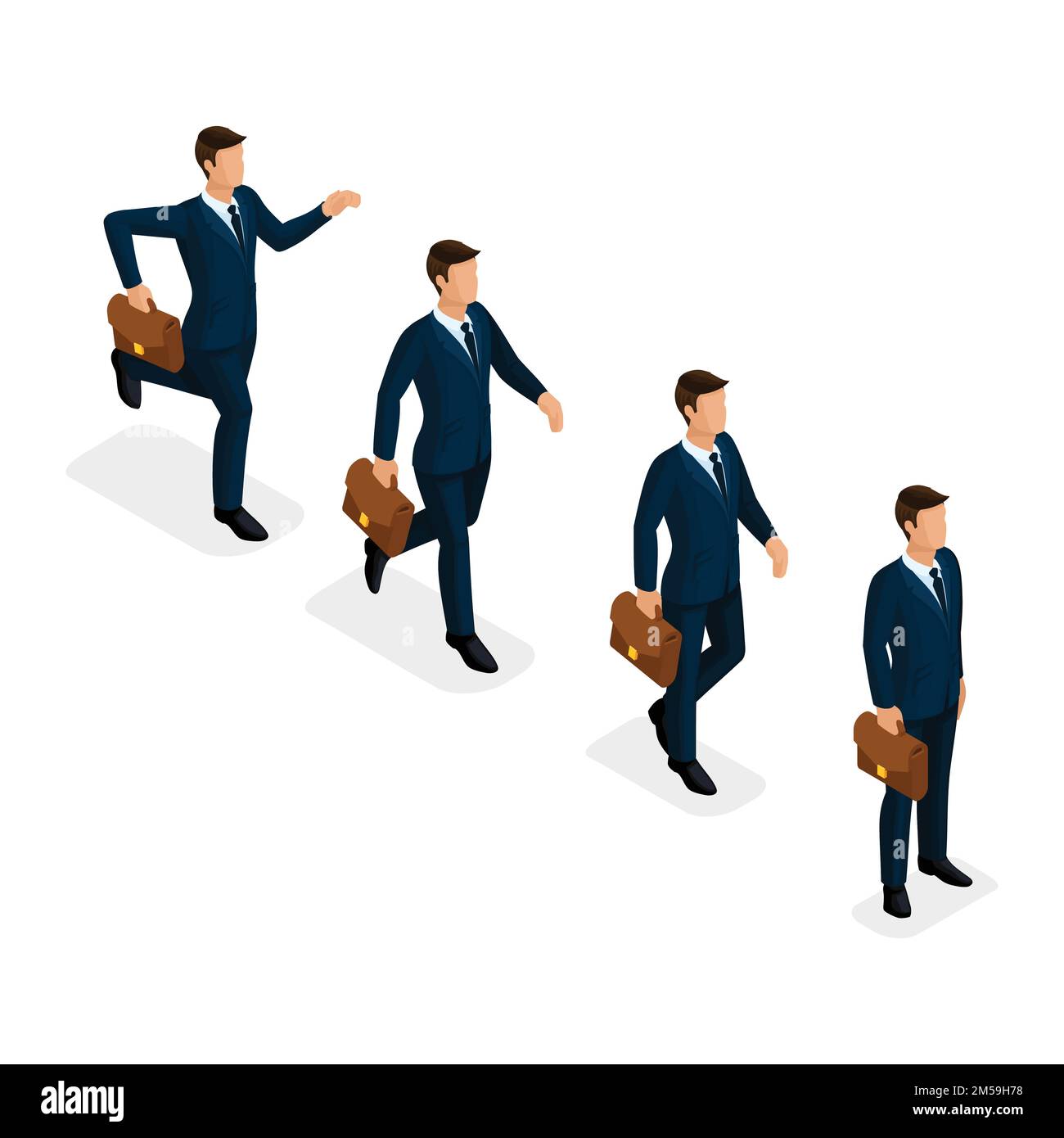 Trendy isometric people vector, 3d businessmen, running, fast step ...