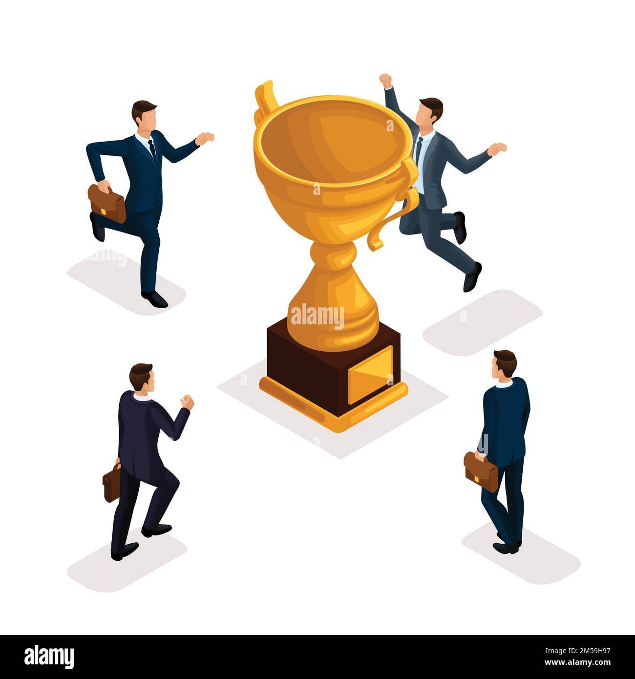 Trendy isometric people, 3d businessmen, movement running, fast step ...