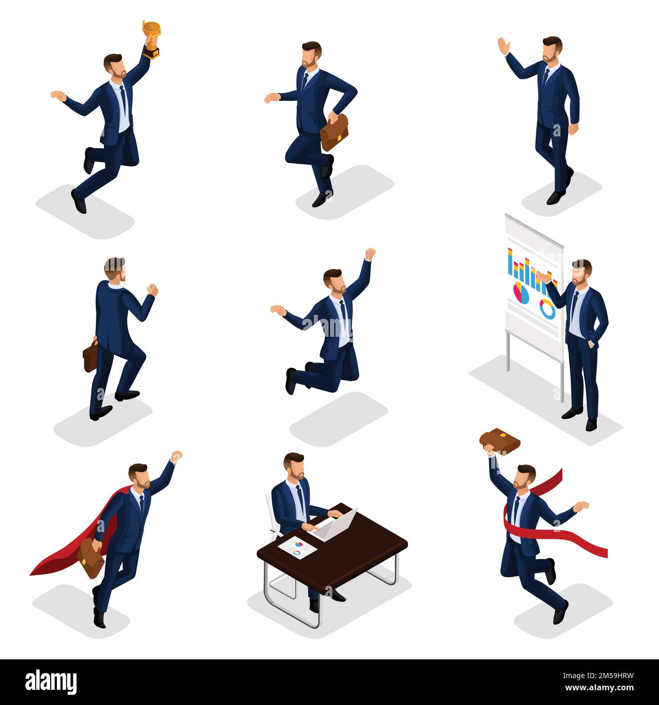 Trendy isometric people, 3d businessmen, business concept, success ...