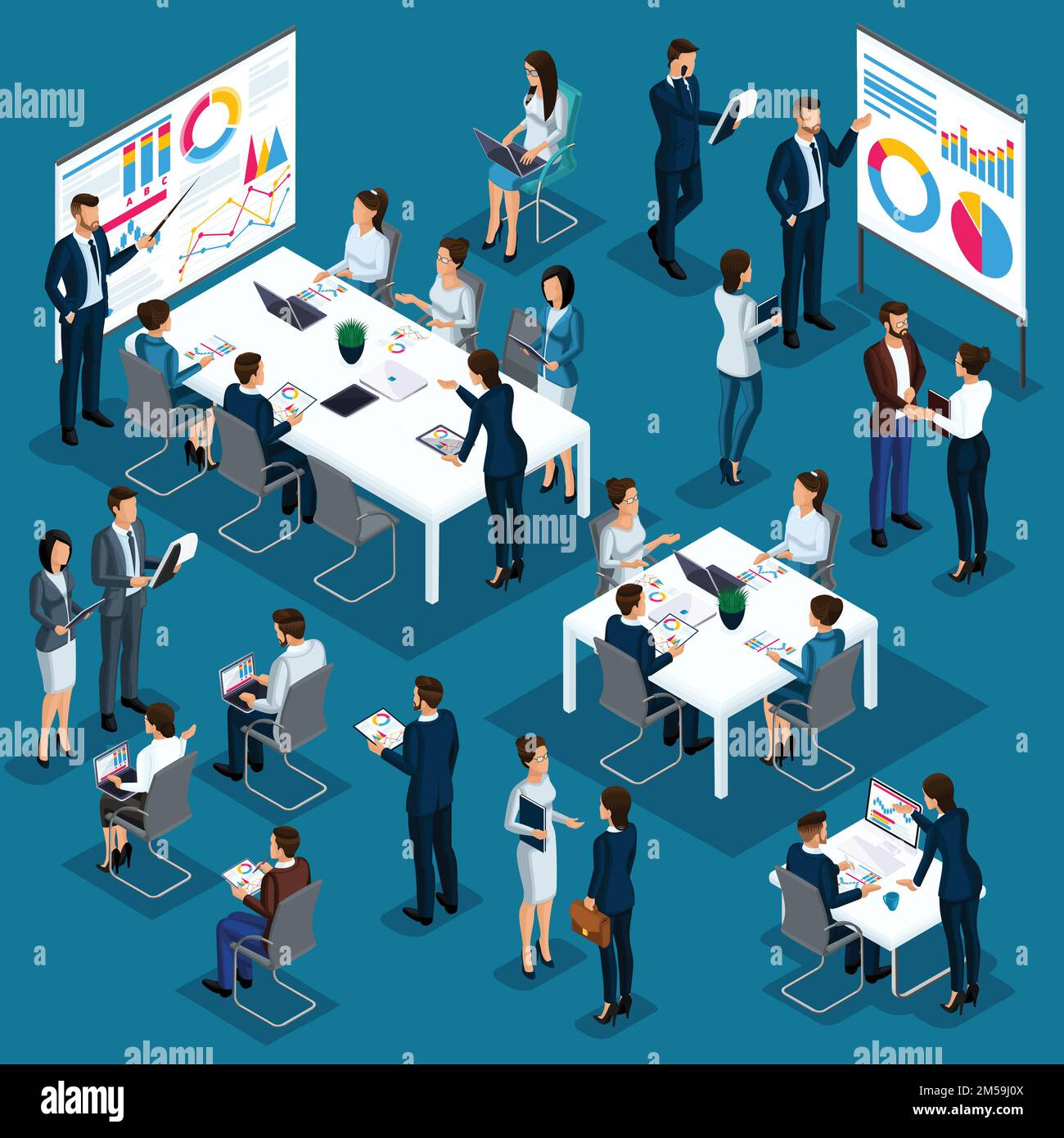 Isometric people person, 3d coaching, business coach, businessmen ...