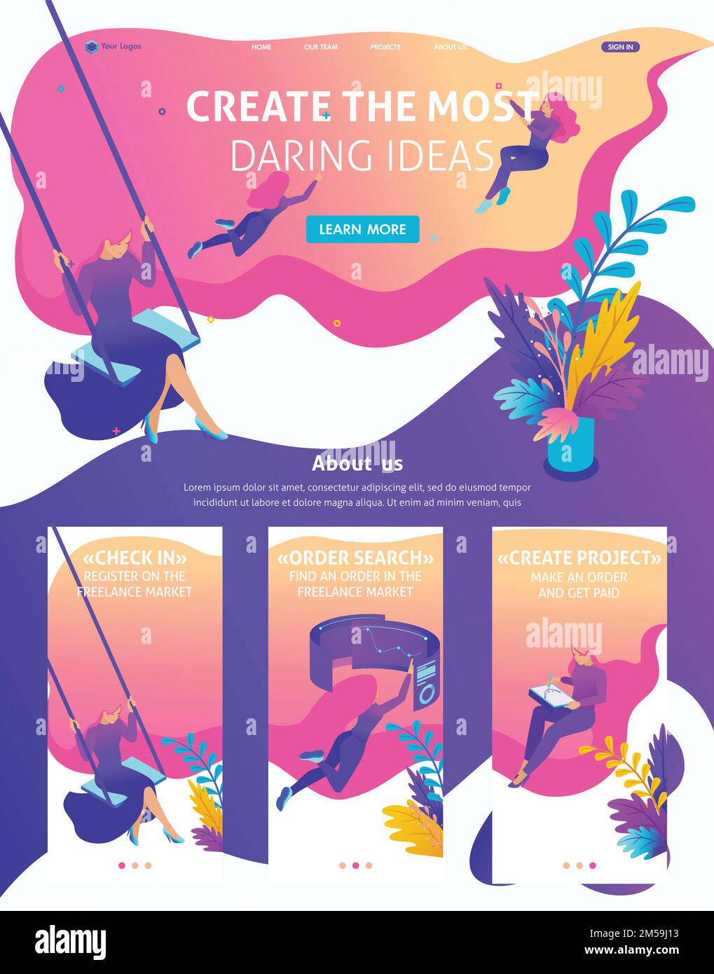 Isometric Website Template Landing page for create and implement the ...