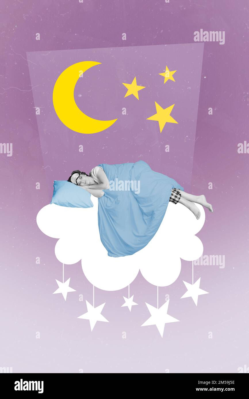 Creative photo 3d collage artwork poster postcard picture of sleepy ...
