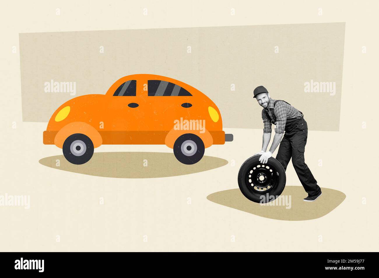 Vertical collage image of black white colors car mechanic man hands ...