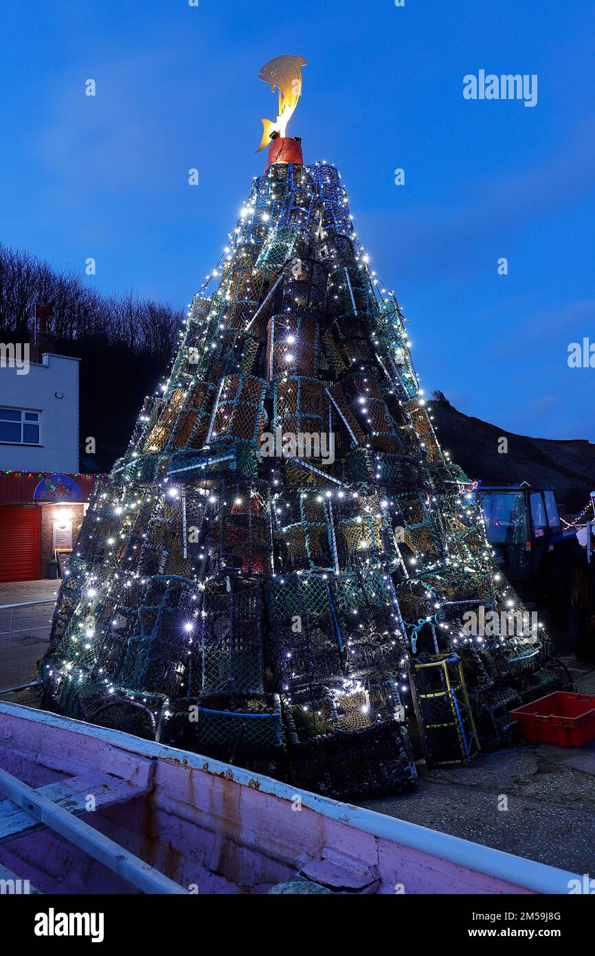 A Christmas Tree created with Lobster Pots by fishermen in the fishing ...