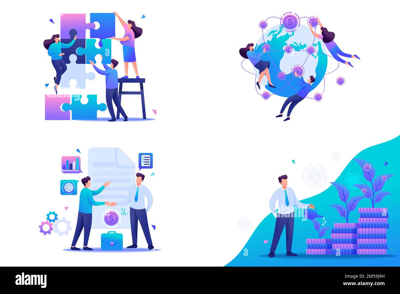 Set Flat 2D concepts teamwork, investment and growth, business ...