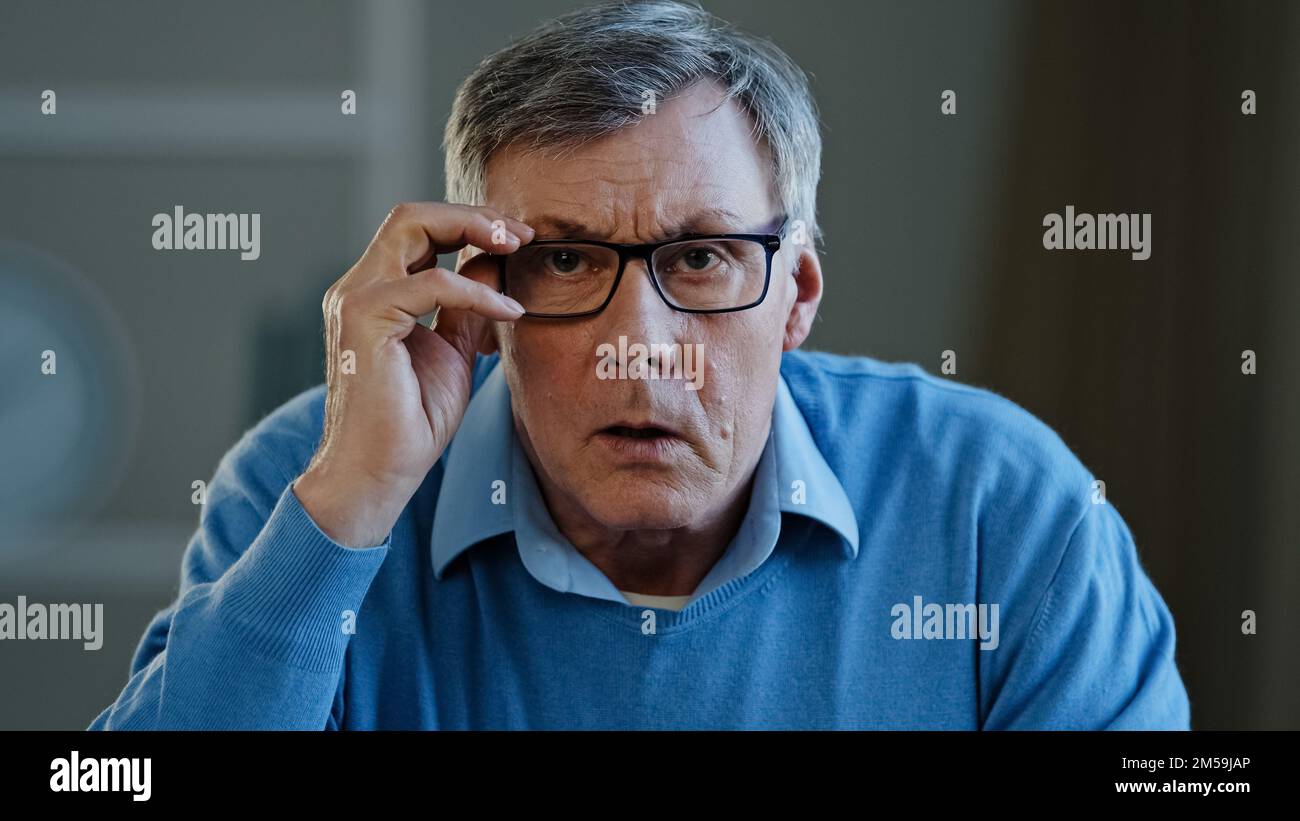 Close up portrait shocked old Caucasian businessman stressed upset man ...