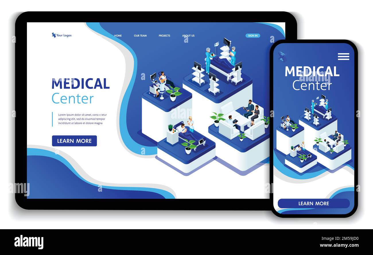 Template Website Isometric Landing page concept Doctor diagnosing ...