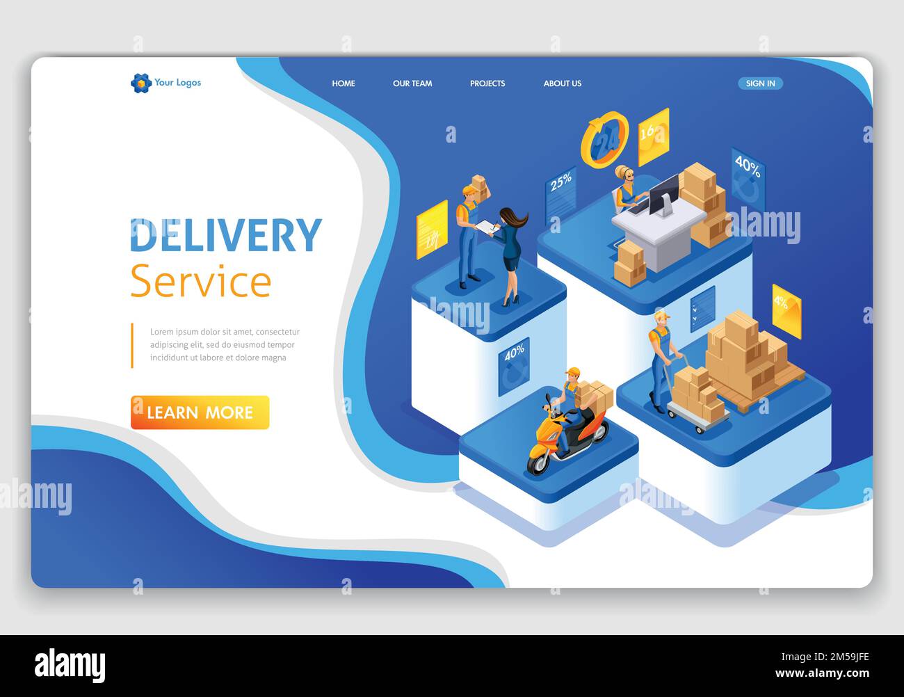 Website template design. Isometric concept Delivery serves. Express ...