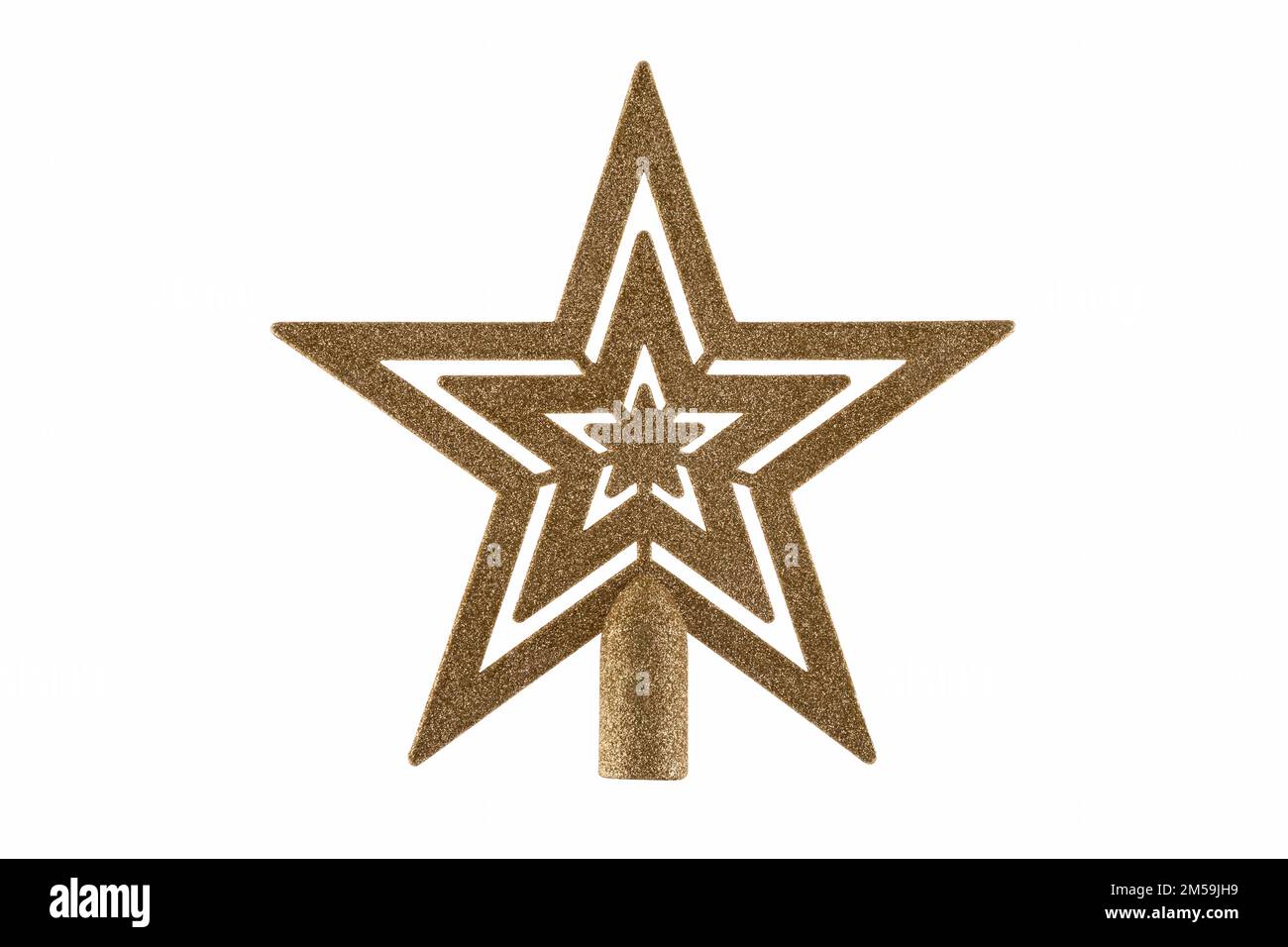 Golden Christmas tree topper star isolated on white background with ...