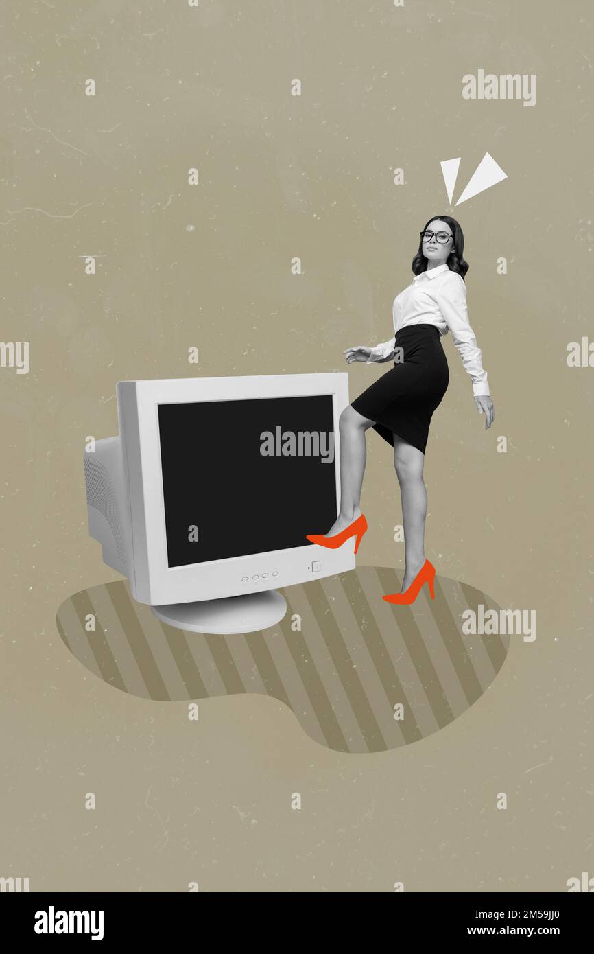 Vertical collage image of successful black white gamma girl walking big ...