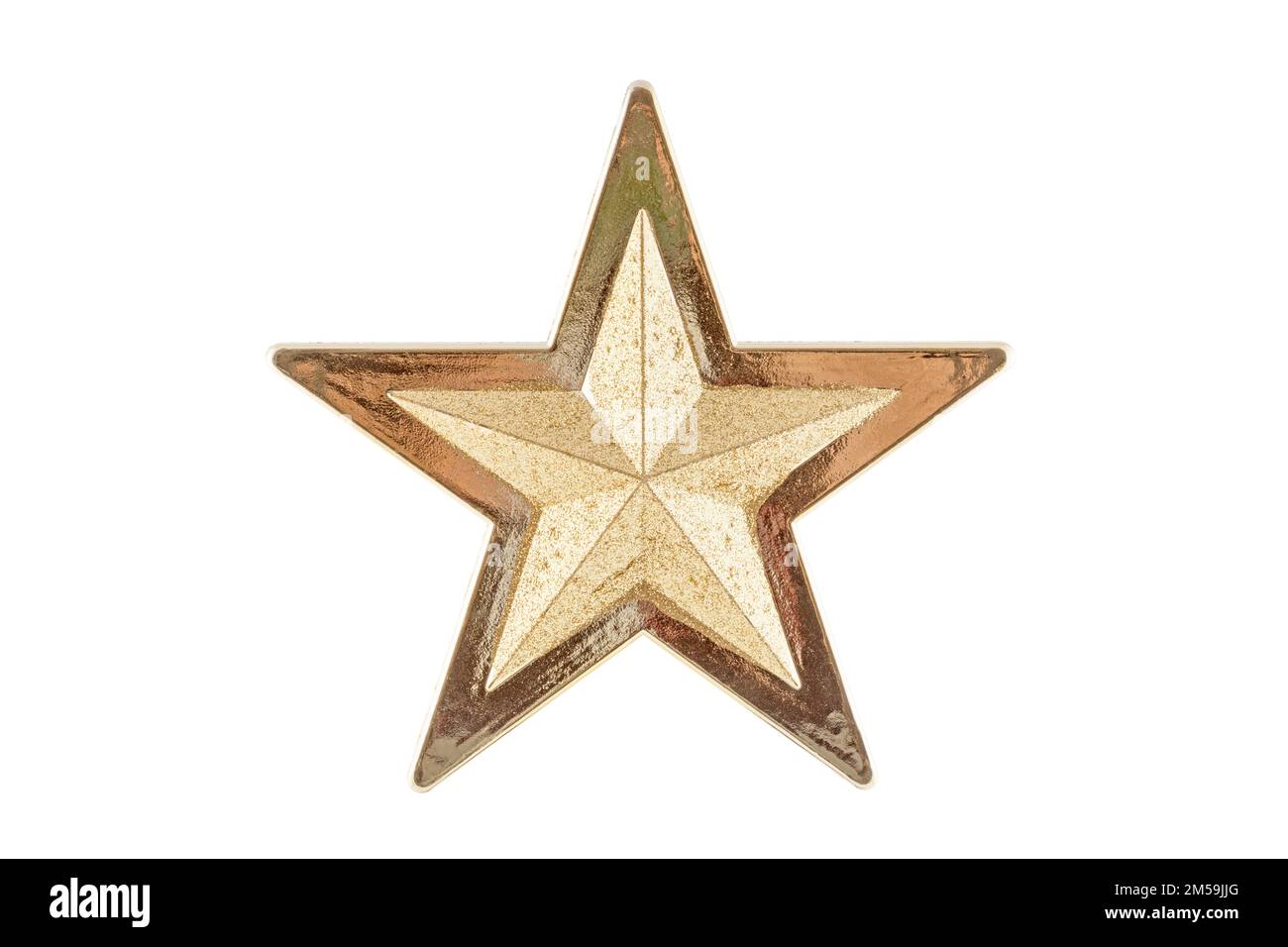 Golden Christmas tree topper star isolated on white background with ...
