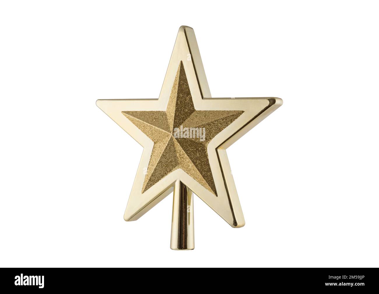 Golden Christmas tree topper star isolated on white background with ...