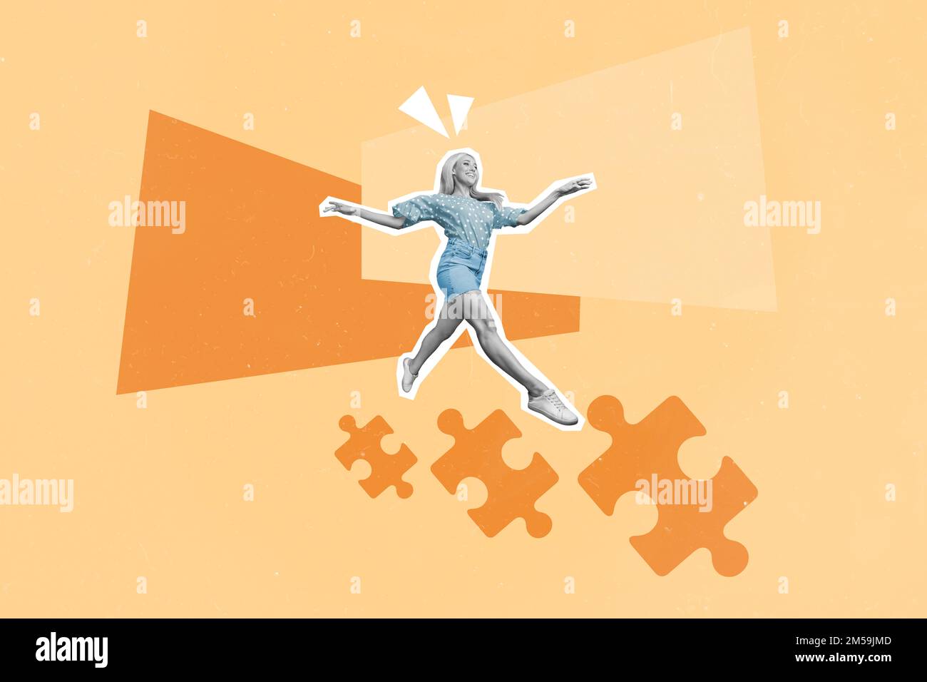 Creative photo 3d collage artwork poster postcard of pretty happy lady ...