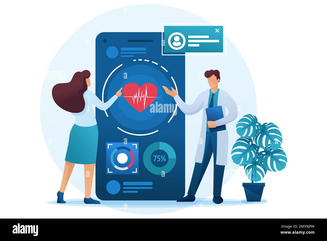 Doctor shows the patient how to use the application to maintain health ...