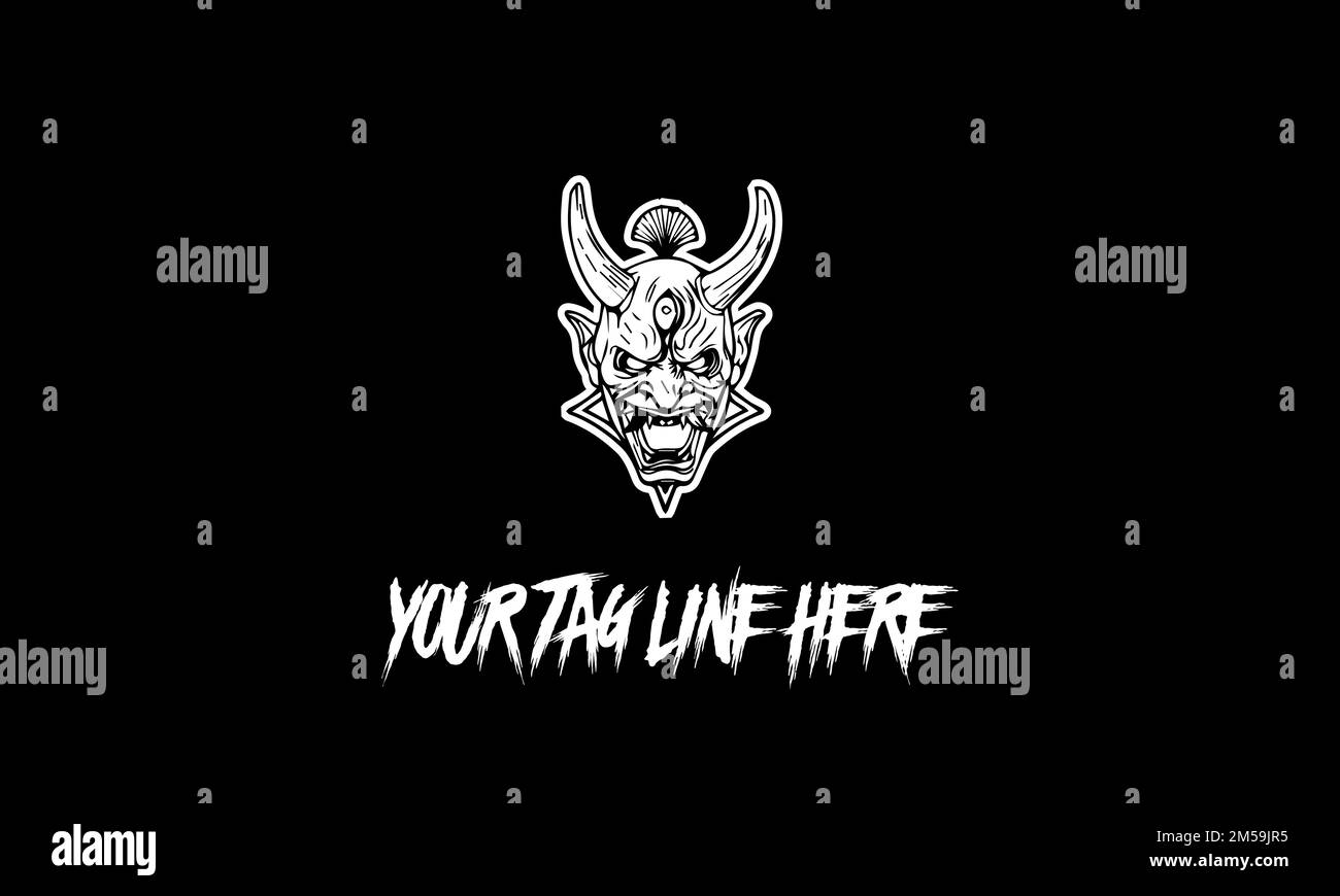 A digital white demon emblem isolated on a black background Stock ...