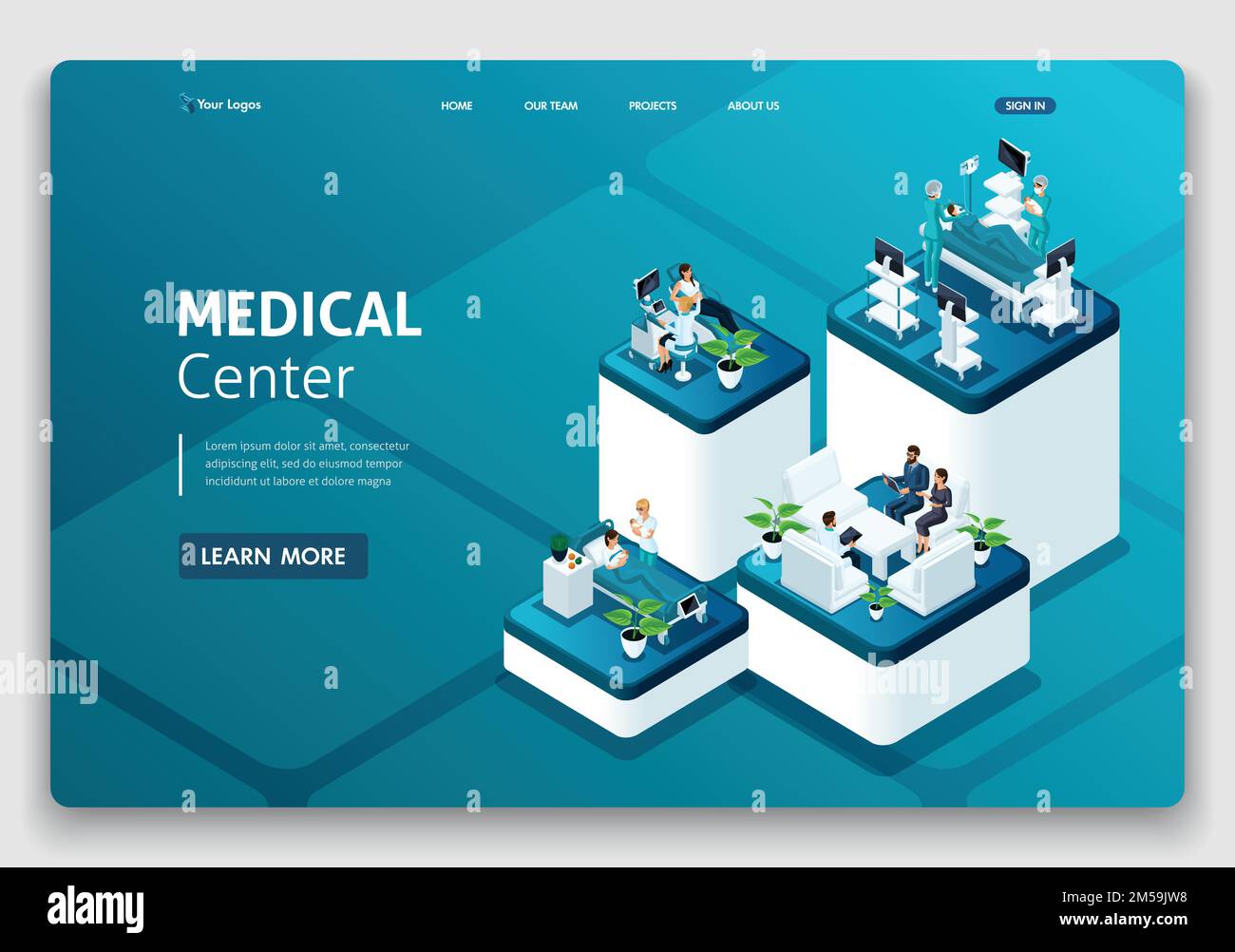 Template Website Landing page Isometric concept of hospital work ...