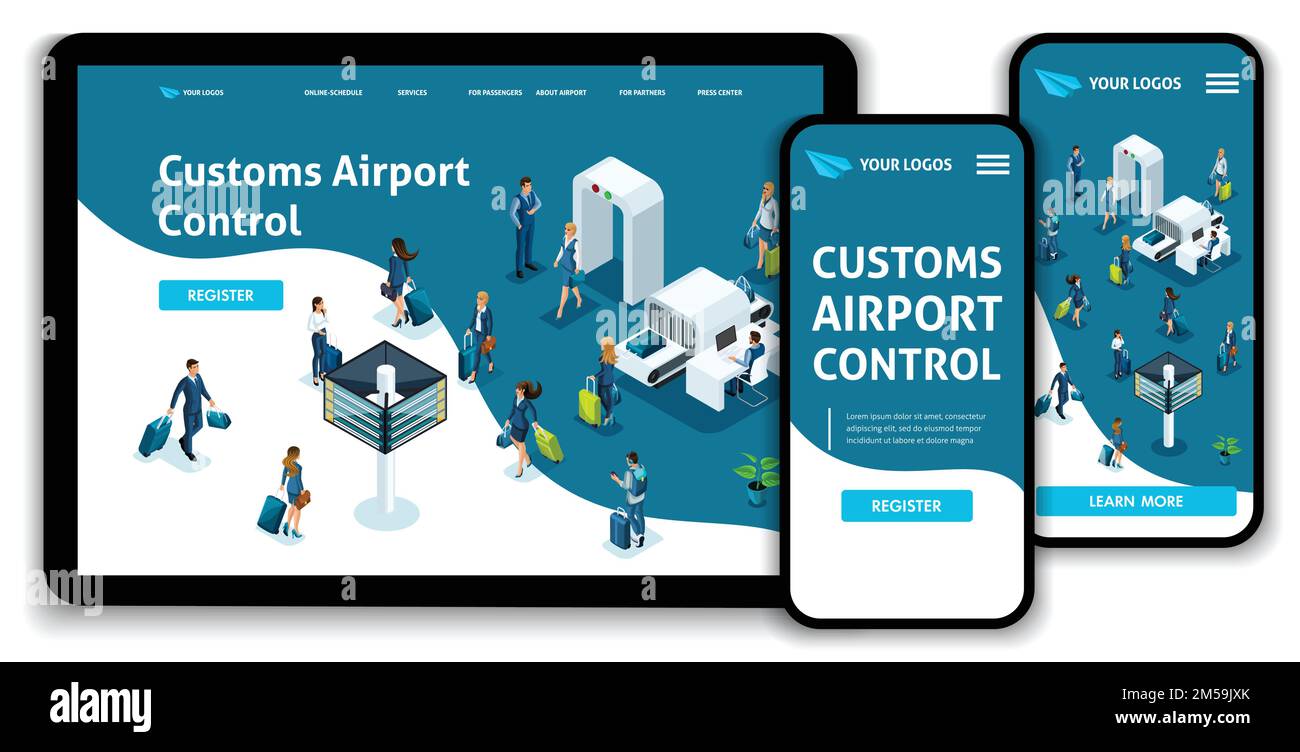 Website Template Landing page Isometric concept International Airport ...