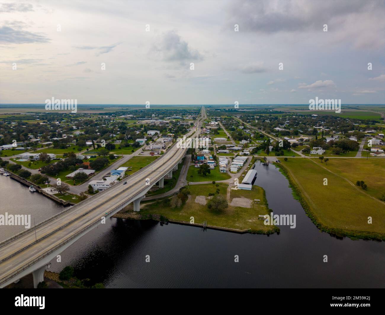 Aerial drone photo Moore Haven Caloosahatchee Canal and bridge Stock ...