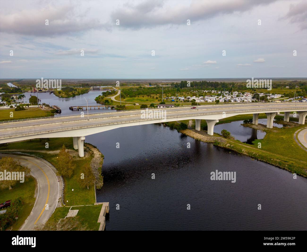 Aerial drone photo Moore Haven Caloosahatchee Canal and bridge Stock ...