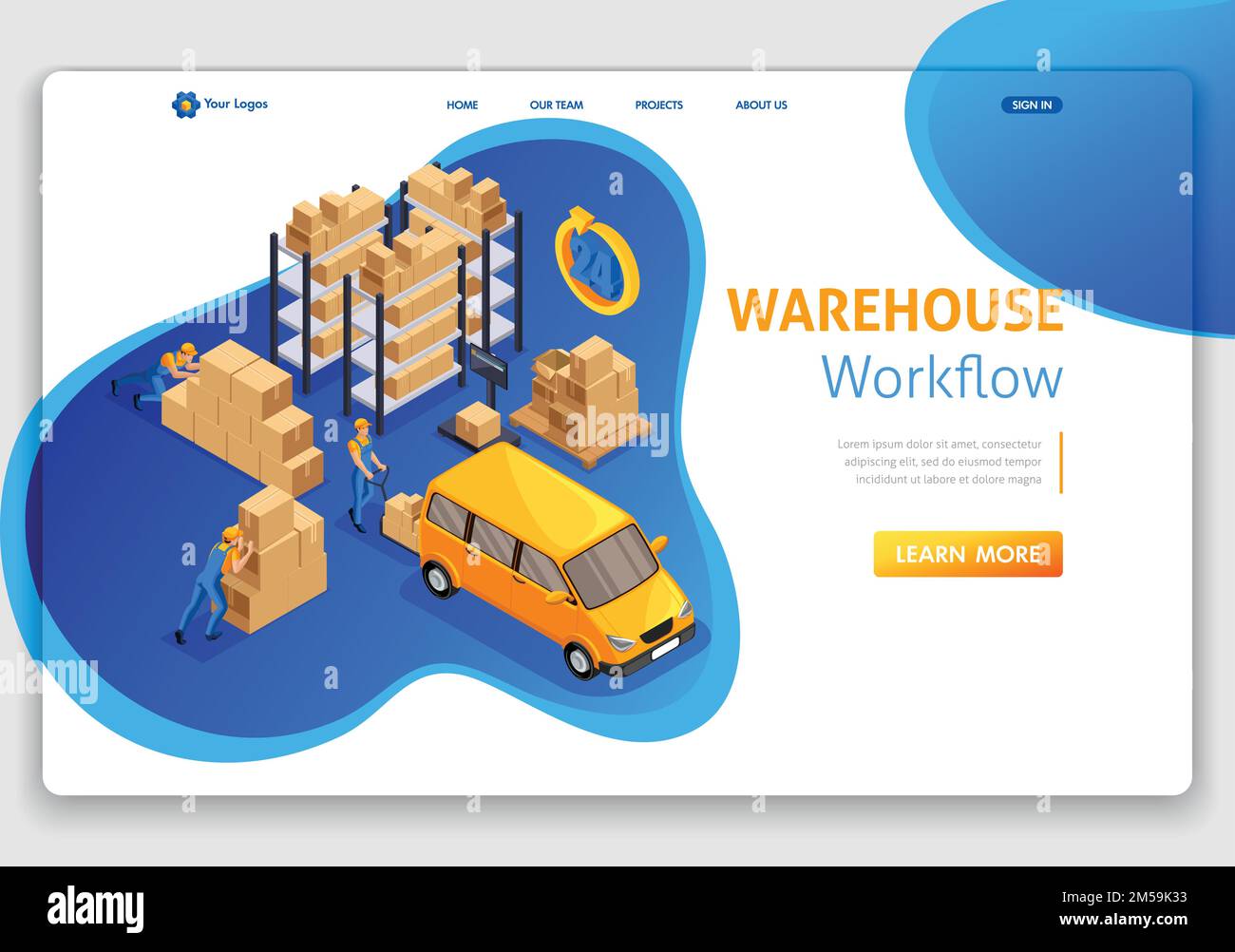 Website Template Landing page Isometric concept warehouse workflow ...