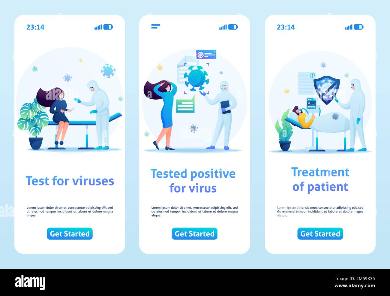 Testing patients for the presence of virus in the blood. Flat 2D ...