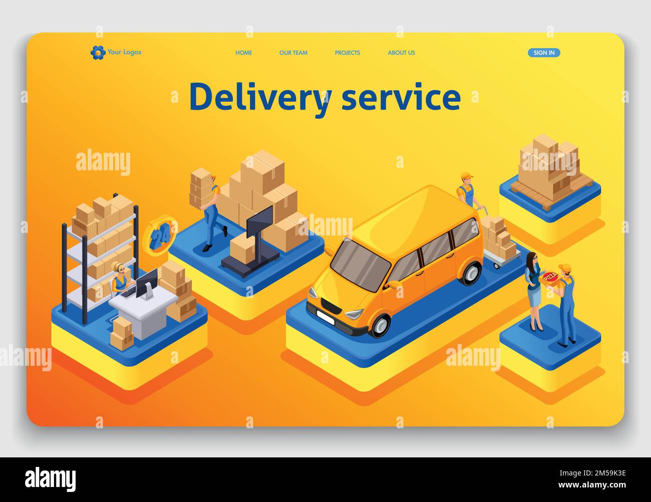 Website template design. Isometric concept Delivery serves, online ...