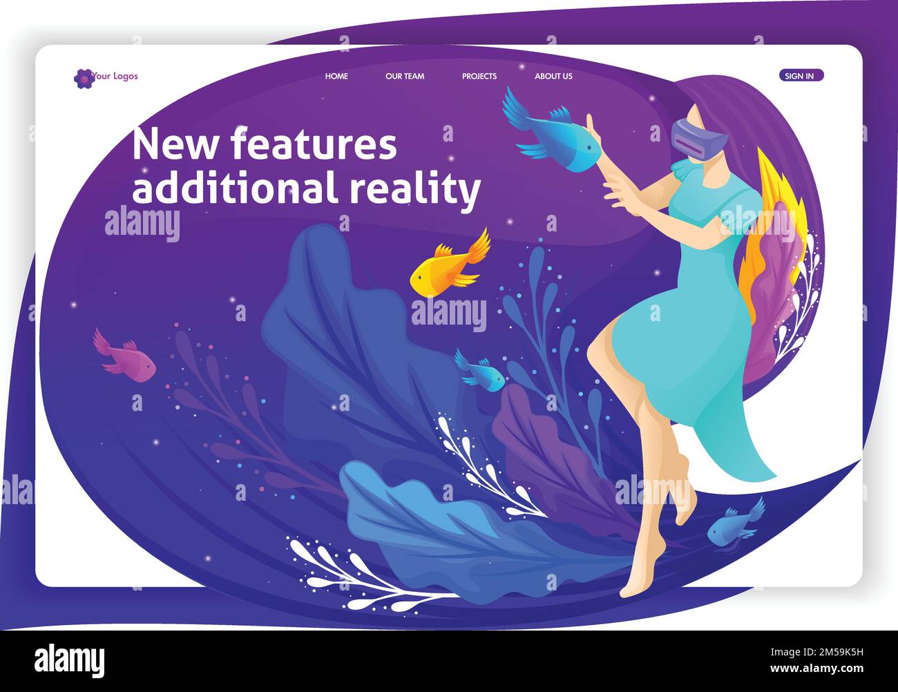 Website Template Landing page Isometric concept augmented reality. A ...