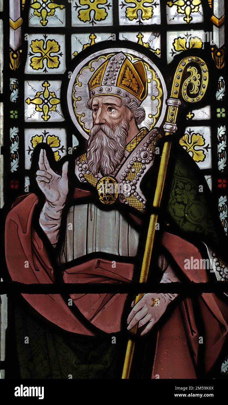 Stained glass window by Edwin Horwood (1834-92) depicting St David, St ...