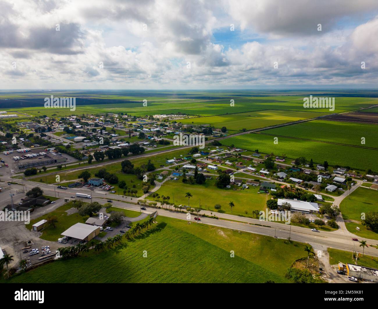 Aerial image of neighborhoods and farmland at South Bay Florida USA ...