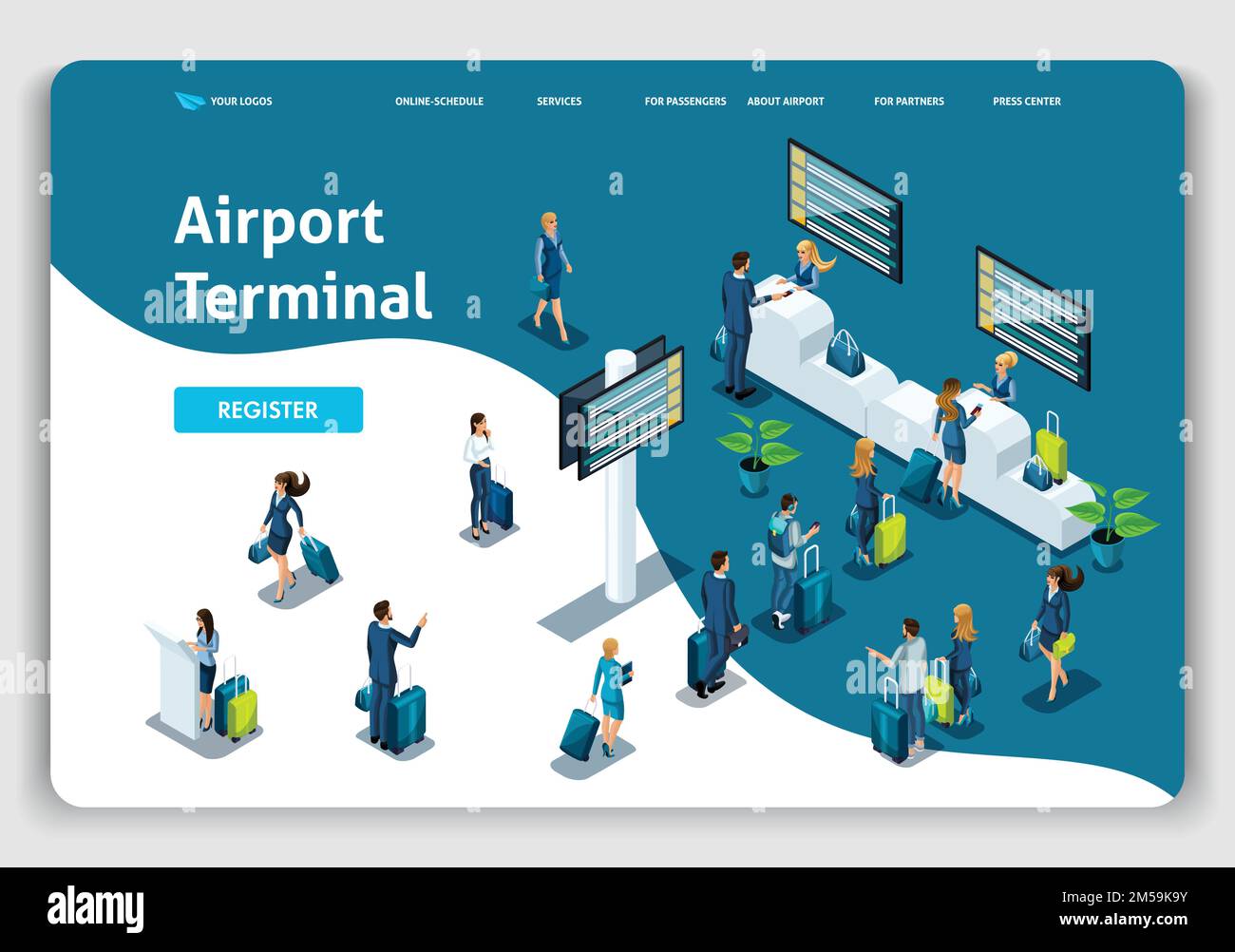 Website Template Landing page Isometric concept International Airport ...