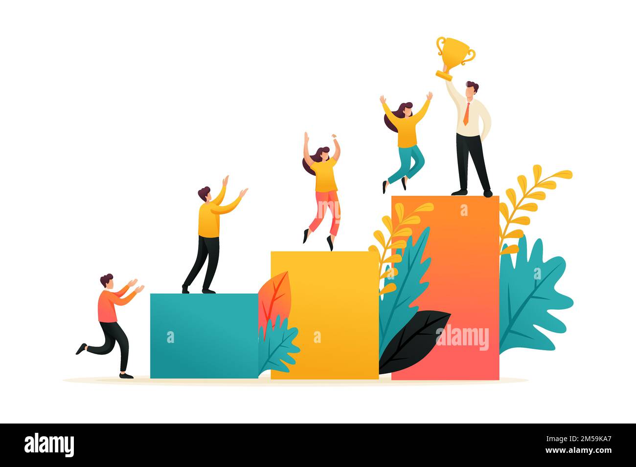 Young businessman has achieved success, ladder of success, Leadership ...