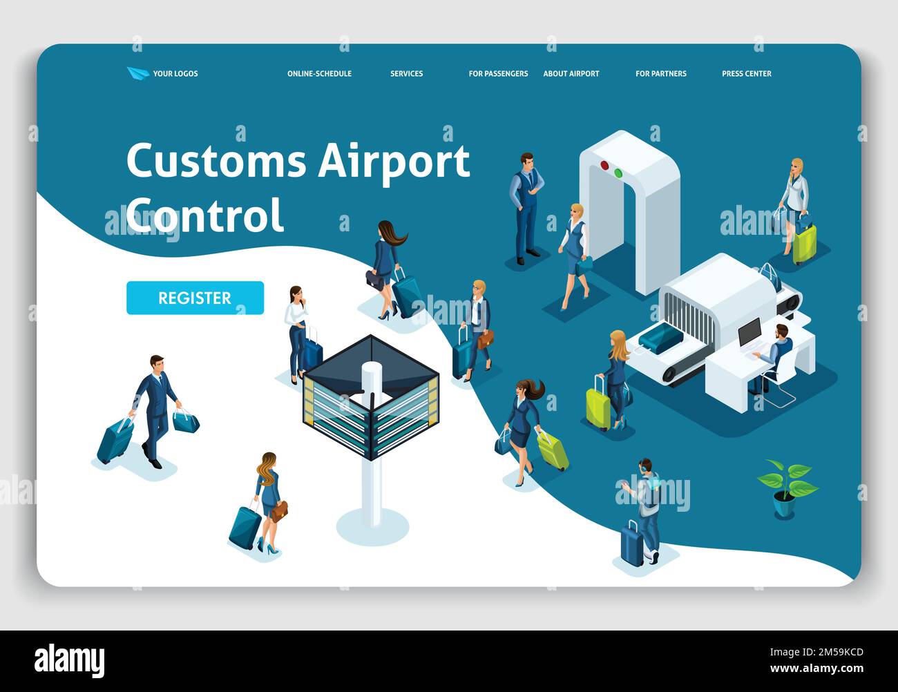 Website Template Landing page Isometric concept International Airport ...