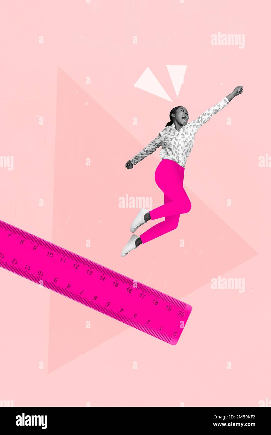 Collage photo of young jumping trampoline excited girl jumping ...