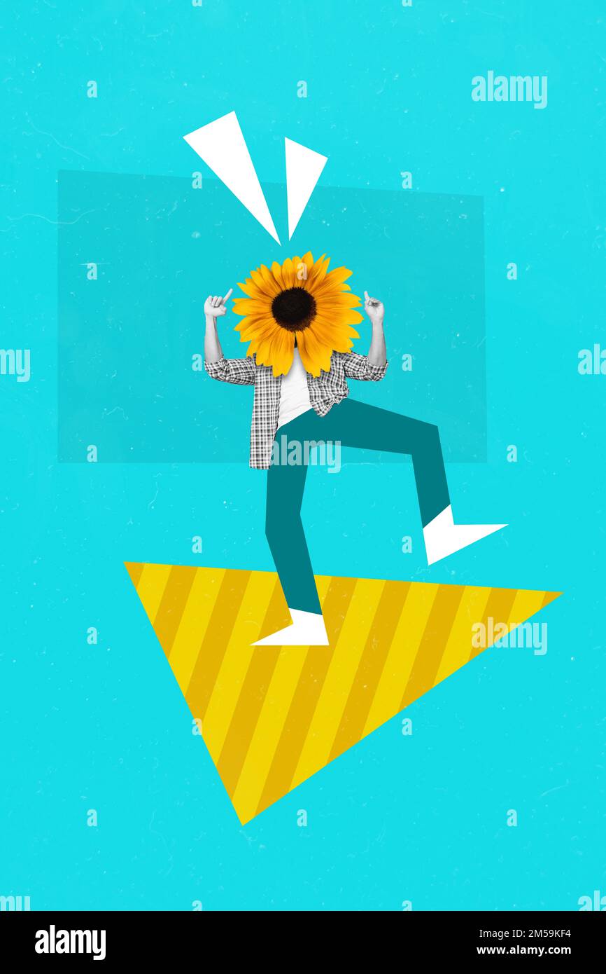 Artwork designed collage photo of young dancing head yellow fresh ...