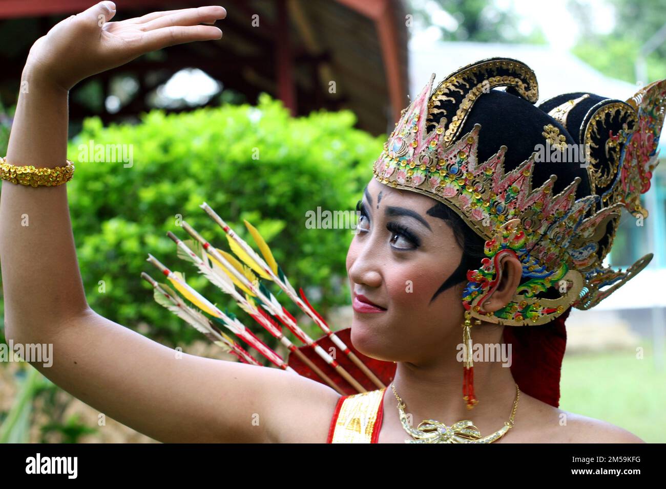 portrait of a female traditional Javanese dancer in traditional ...