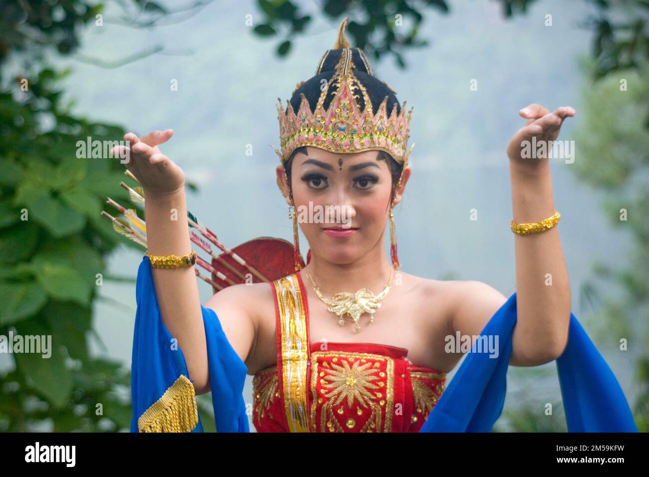 portrait of a female traditional Javanese dancer in traditional ...