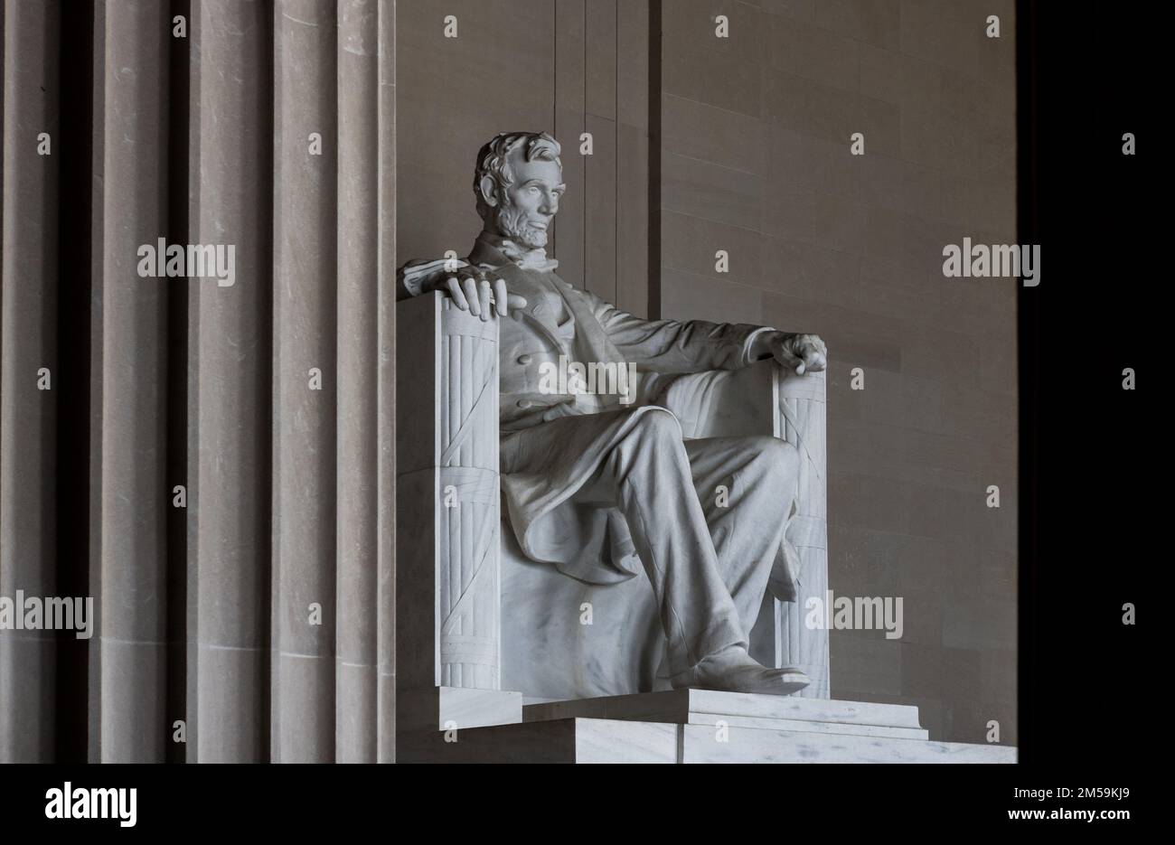 A low-angle shot of the stone Statue of Abraham Lincoln at Lincoln ...