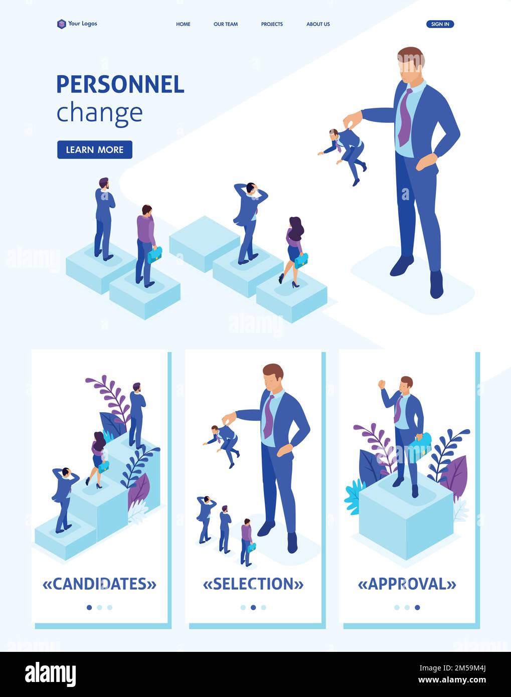 Isometric Website Template Landing page personnel change, the big boss ...