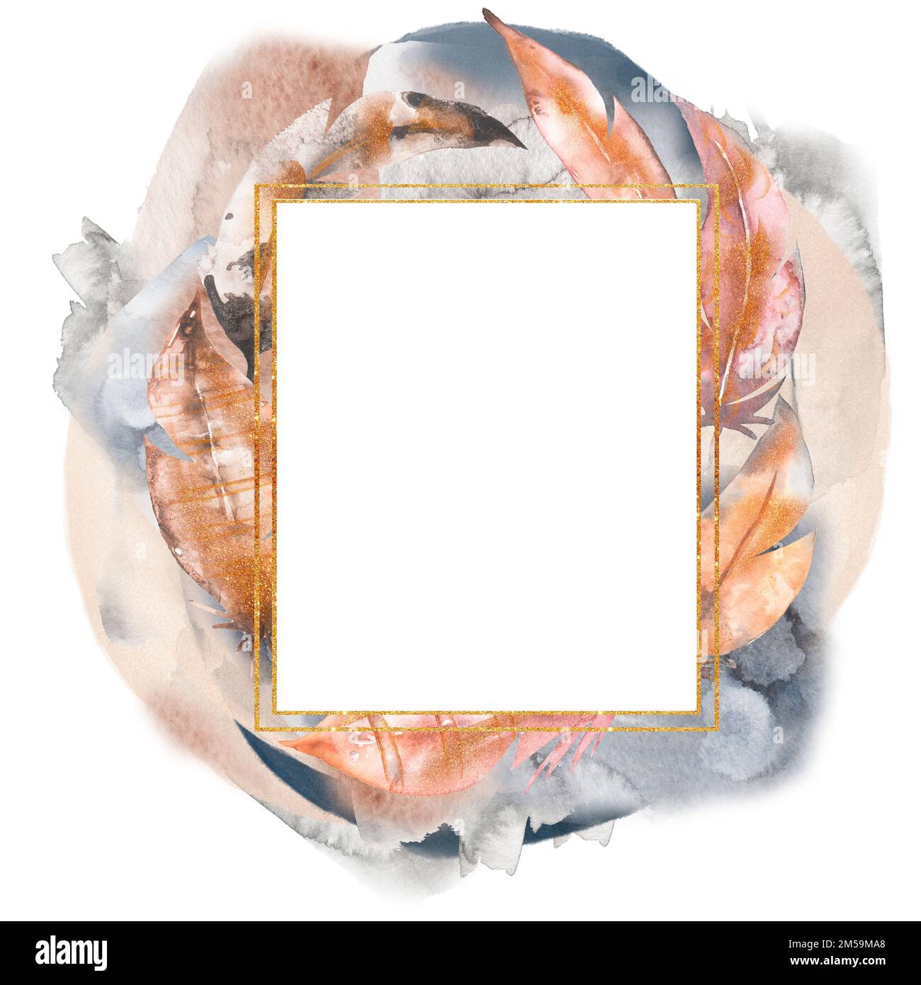 Watercolor hand drawn abstract feathers frame illustration. Beautiful ...