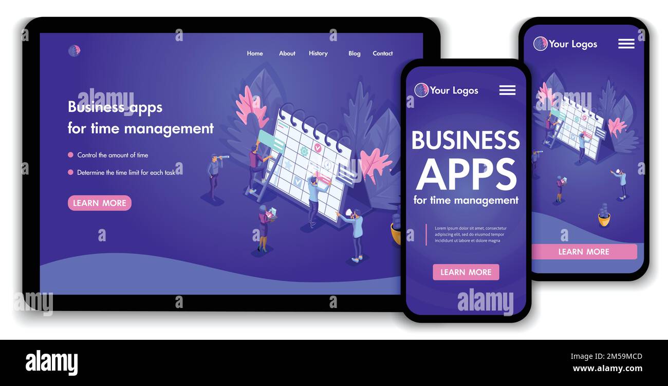 Landing page Isometric Concept business analysis, virtual technologies ...