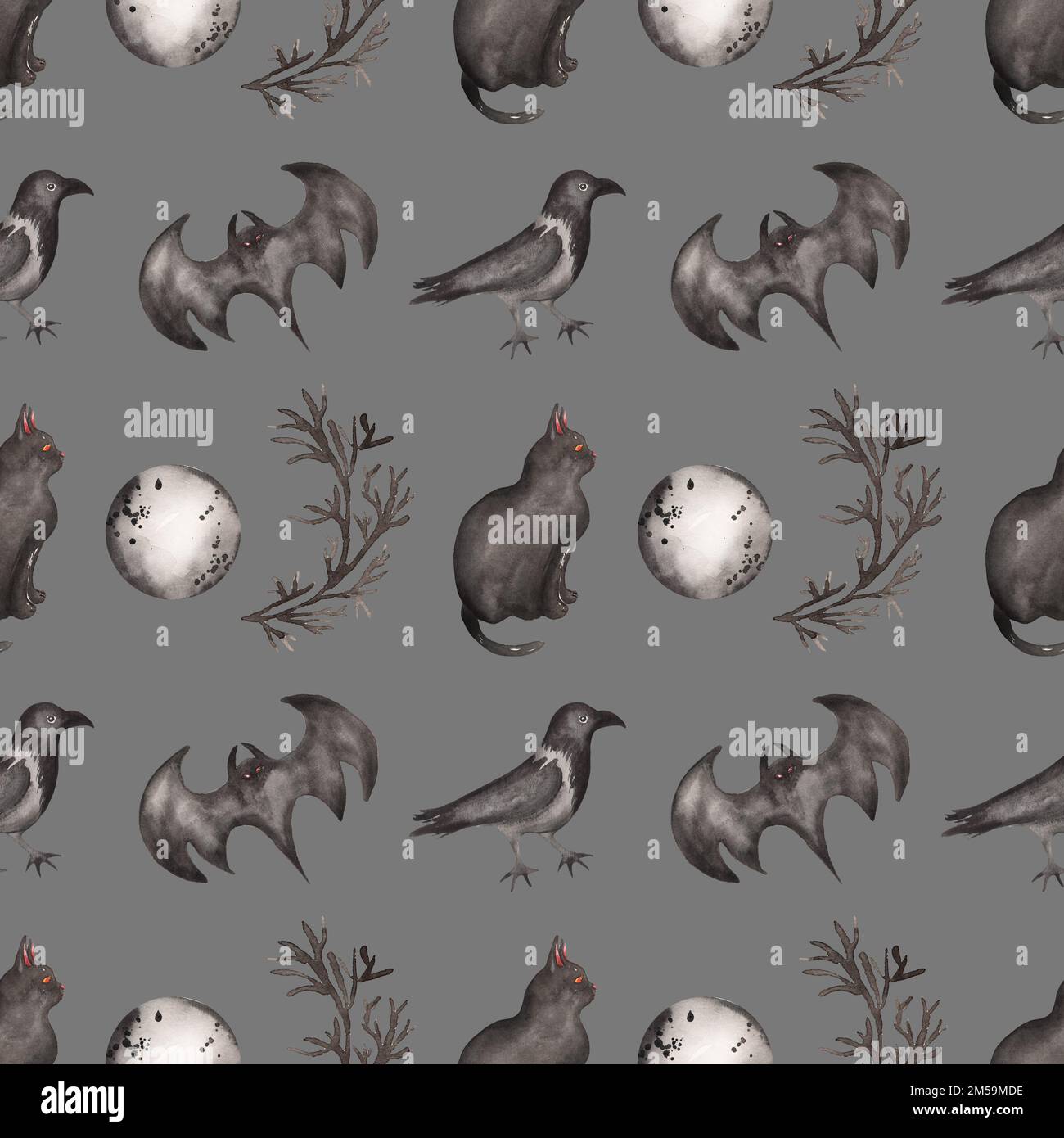 Watercolor Halloween seamless pattern, Scary Party pattern, Moon, bat ...