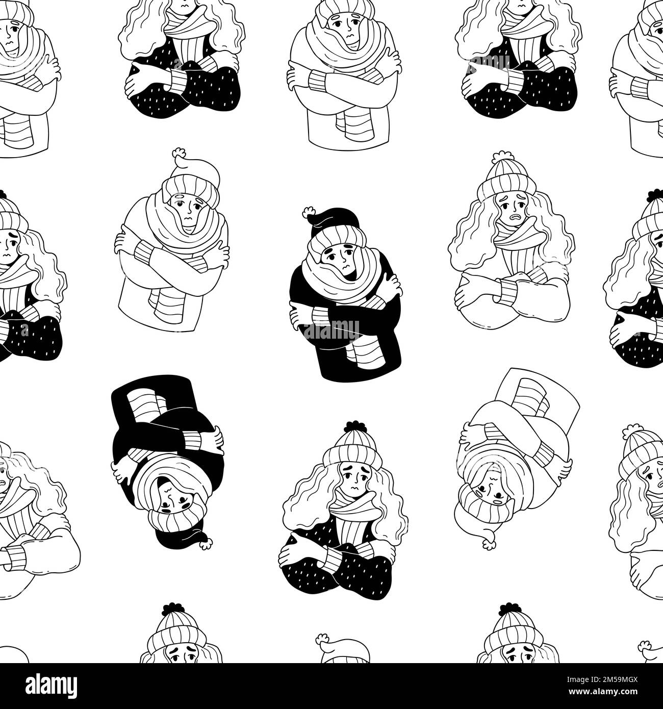 Seamless pattern with Frozen, cold man and woman wrapped in scarf on ...